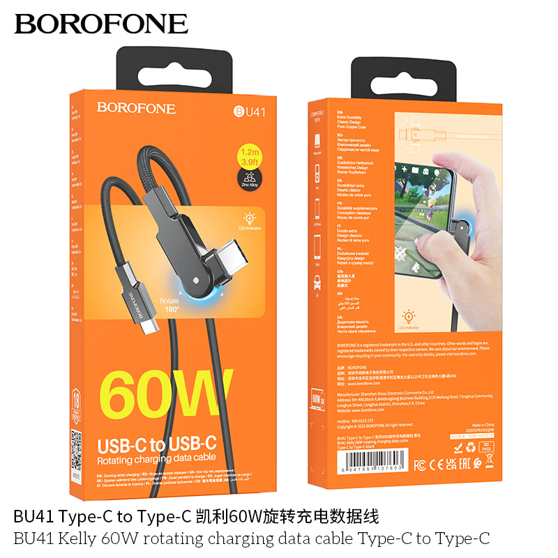 Kelly 60W rotating charging data cable Type-C to Type-C