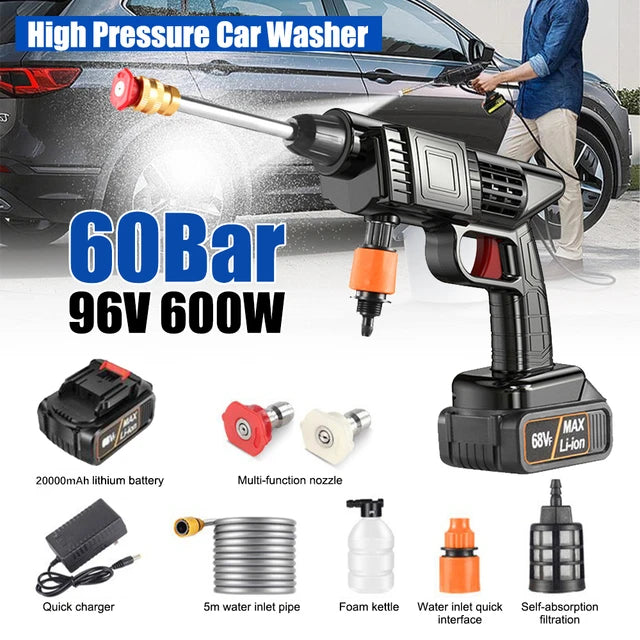 96V Cordless Pressure Washer Electric High Power Cleaner for Car Wall